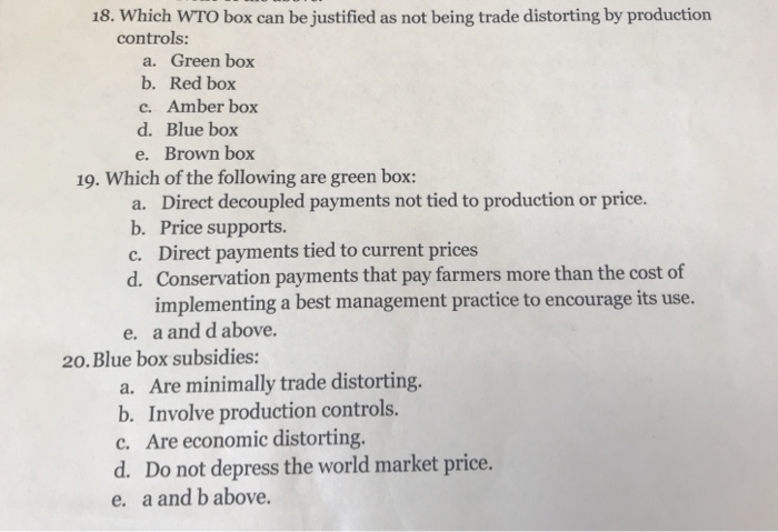 Solved 18. Which WTO box can be justified as not being trade | Chegg.com