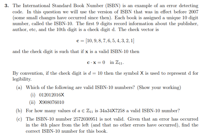 Solved 3. The International Standard Book Number (ISBN) is | Chegg.com