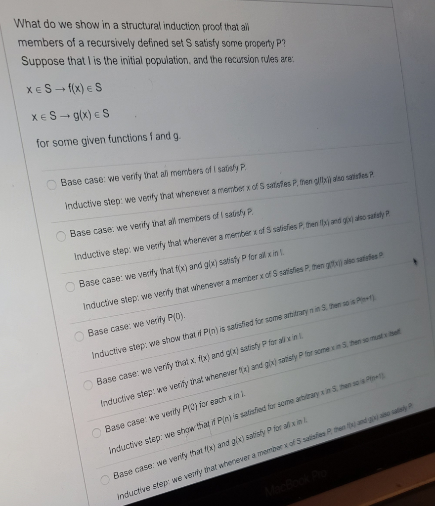 Solved What do we show in a structural induction proof that | Chegg.com