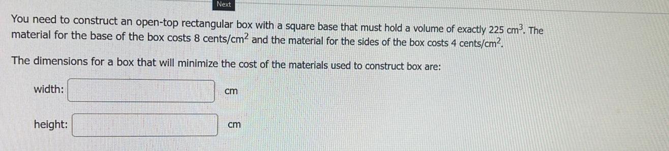 Solved You need to construct an open-top rectangular box | Chegg.com