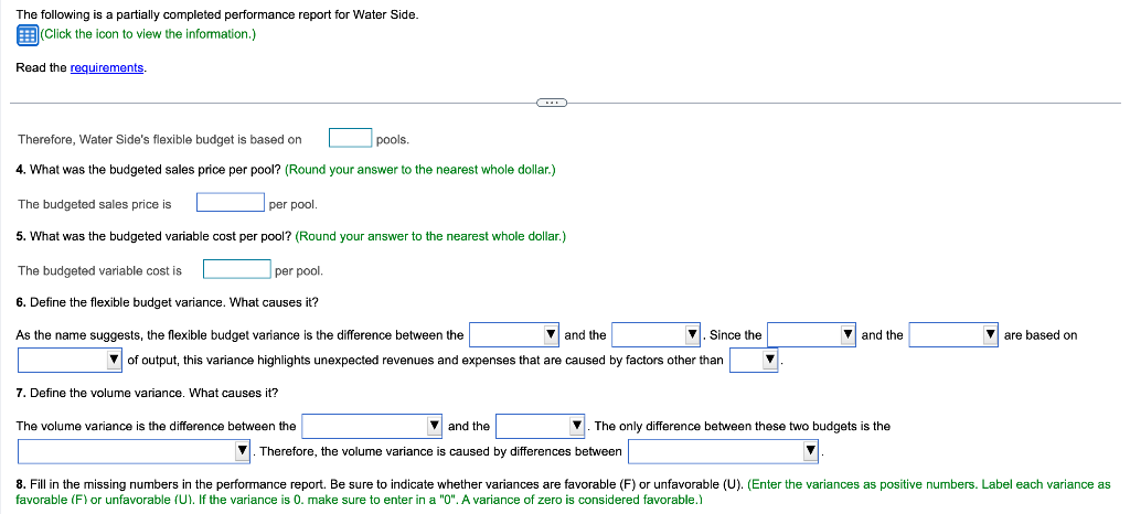 Solved The following is a partially completed performance | Chegg.com