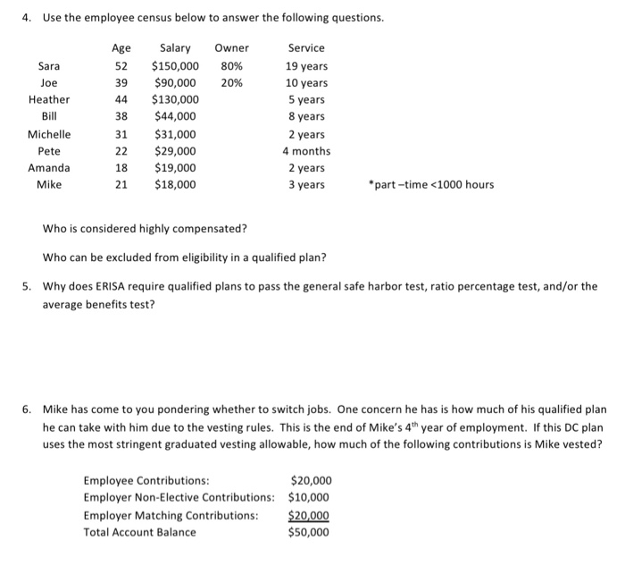 4. Use the employee census below to answer the | Chegg.com