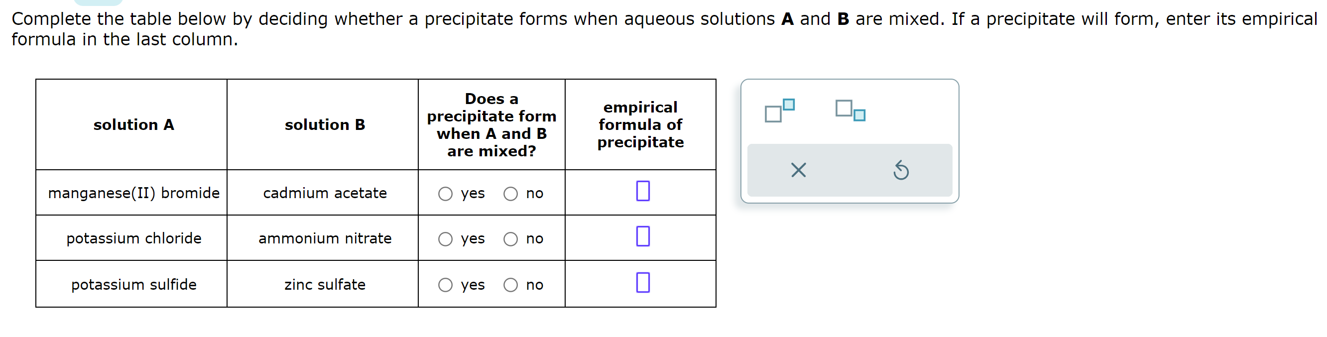 Solved Complete the table below by deciding whether a | Chegg.com