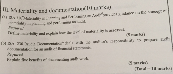 Solved ISA 320 "Materiality in Planning and Performing and | Chegg.com