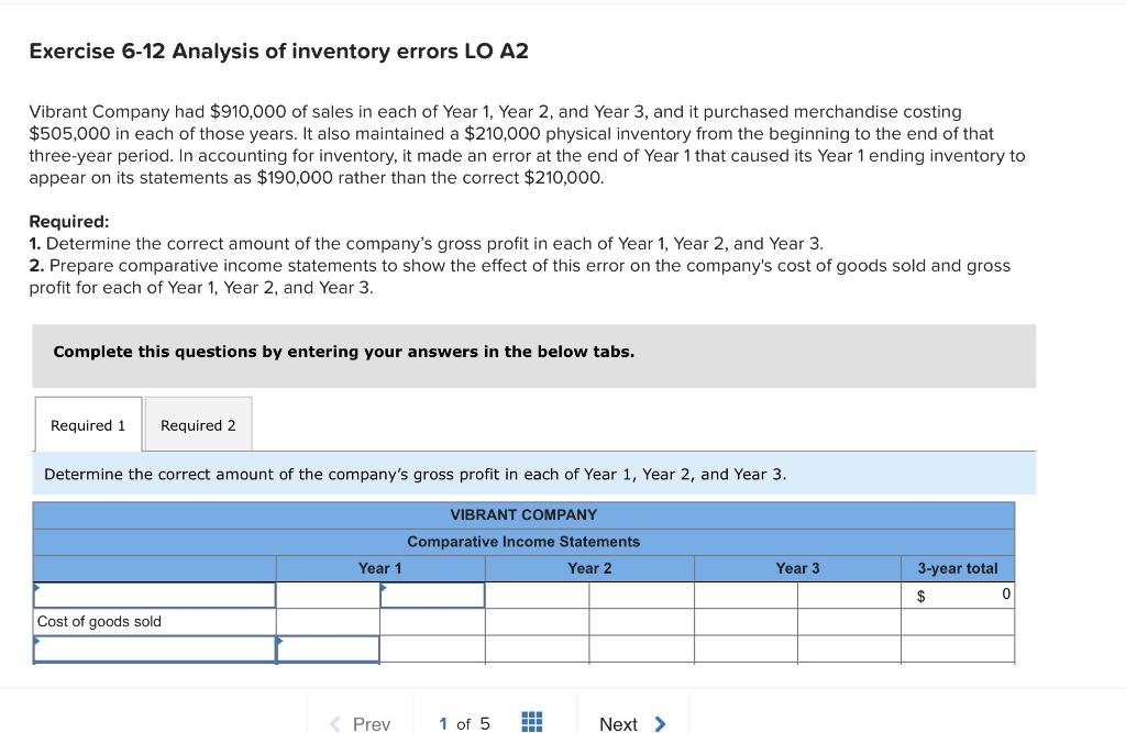Solved Exercise 6-12 Analysis of inventory errors LO A2 | Chegg.com