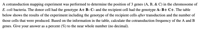 Solved A cotransduction mapping experiment was performed to | Chegg.com