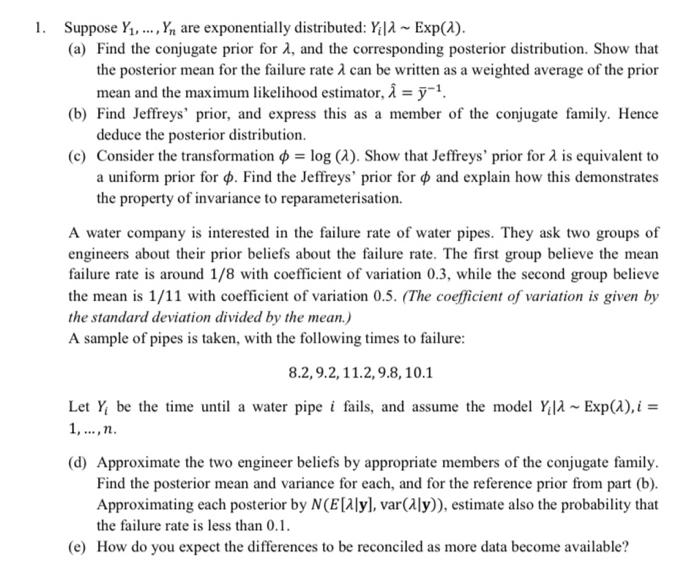 Solved (a) Find the conjugate prior for λ, and the | Chegg.com