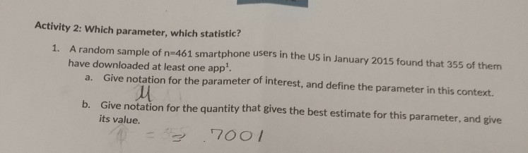 Solved Activity 2: Which parameter, which statistic? 1. A | Chegg.com