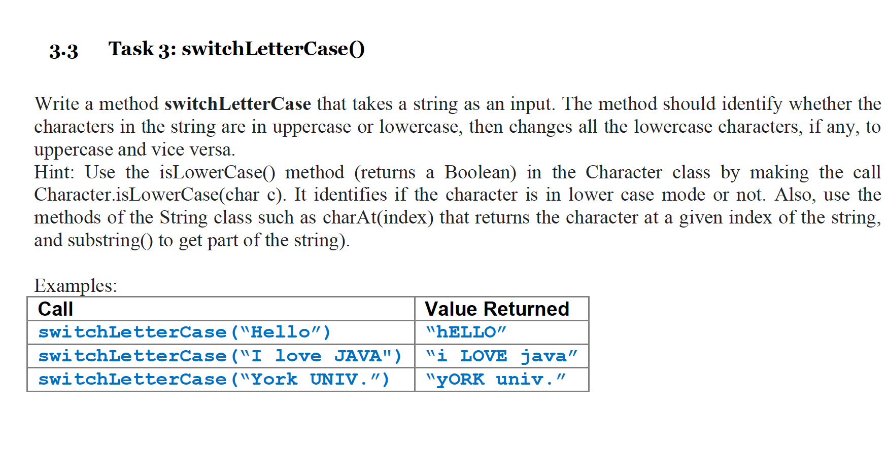 Solved Write a method switchLetterCase that takes a string | Chegg.com