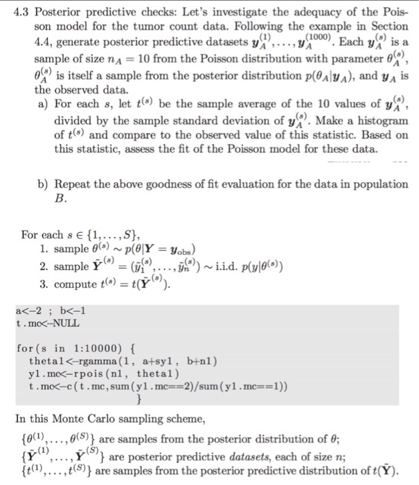 4.3 Posterior predictive checks: Let's investigate | Chegg.com