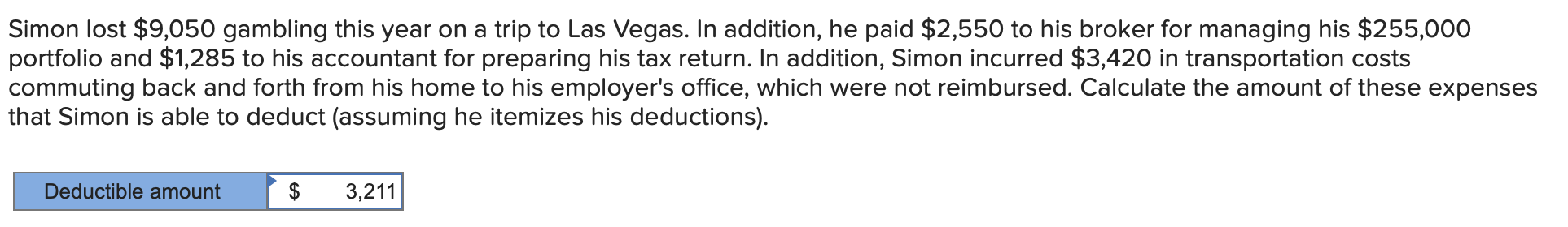 Solved Simon lost $9,050 gambling this year on a trip to Las | Chegg.com