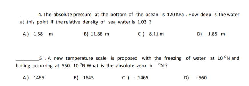 Solved _4. The absolute pressure at the bottom of the ocean | Chegg.com