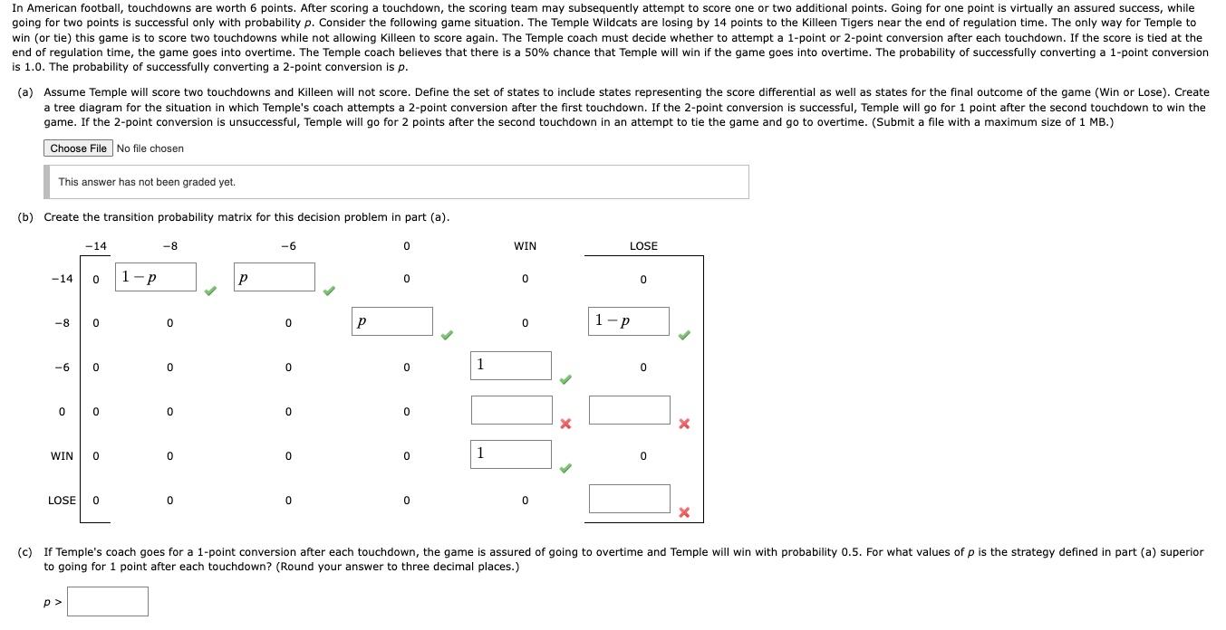 Solved In American football, touchdowns are worth 6 points. | Chegg.com