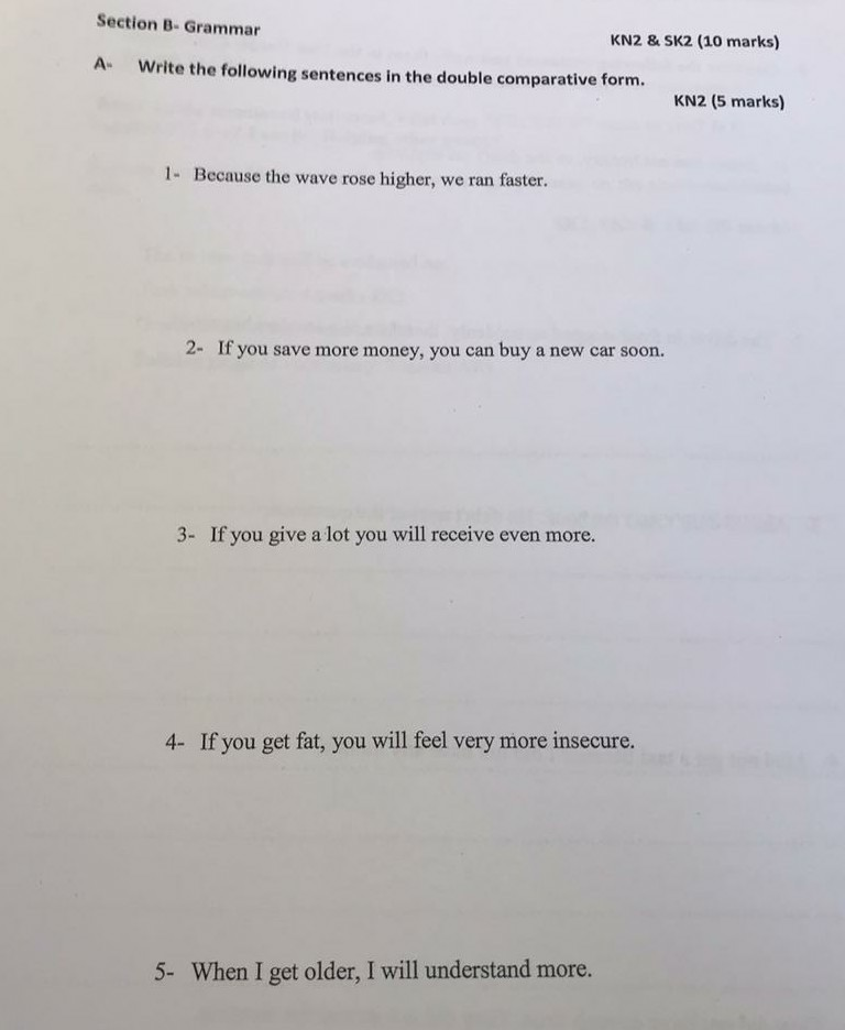 Section B. Grammar KN2 & SK2 (10 marks) A Write the | Chegg.com