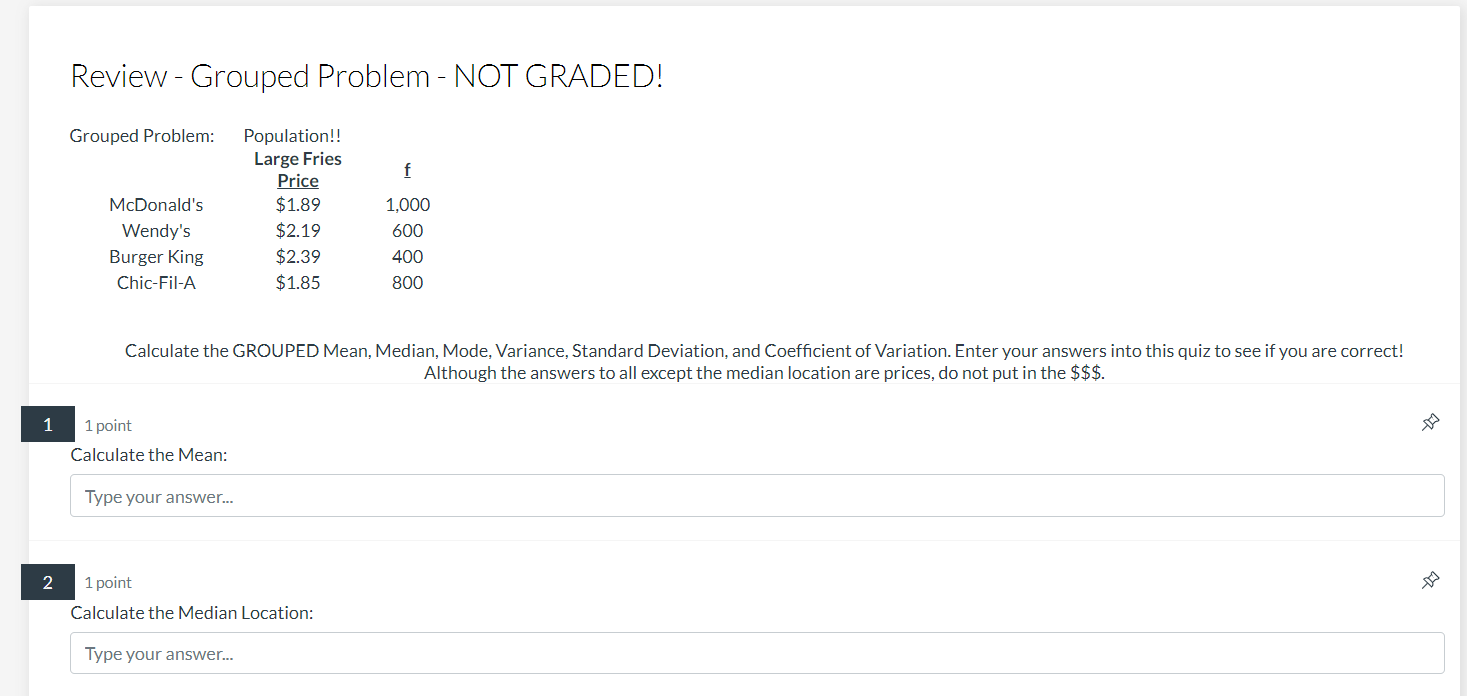Solved Review - Grouped Problem - NOT GRADED! Calculate the | Chegg.com