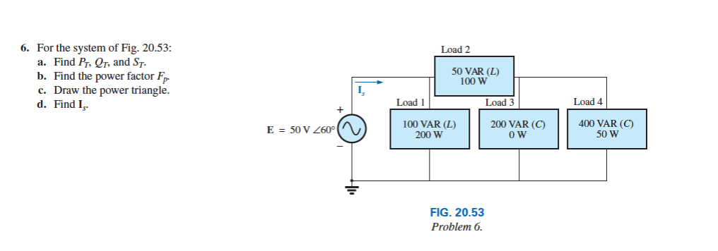 Solved 6. For the system of Fig. 20.53: a. Find PT, QT, and | Chegg.com