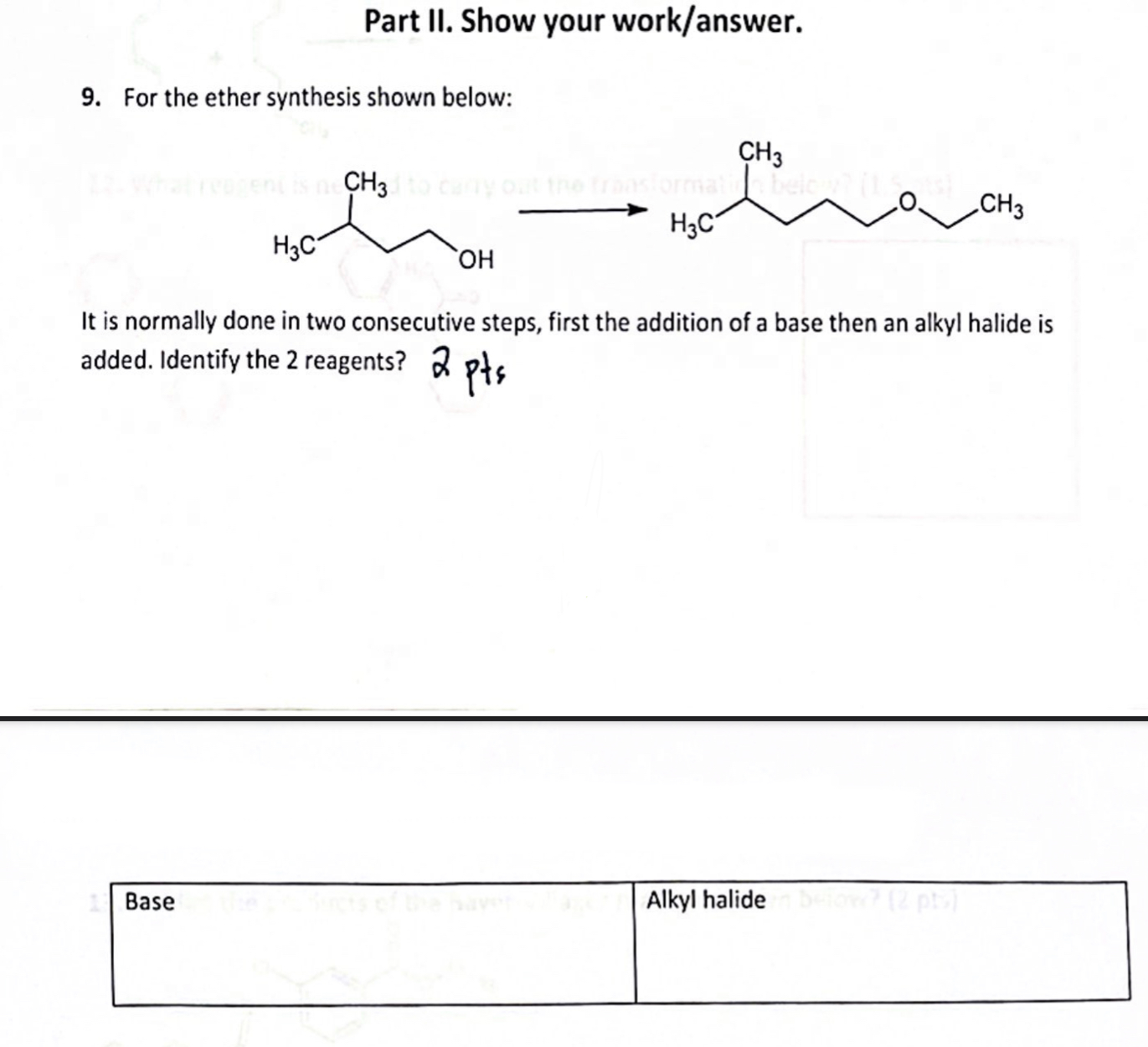 Solved Part II. Show your work/answer. 9. For the ether | Chegg.com