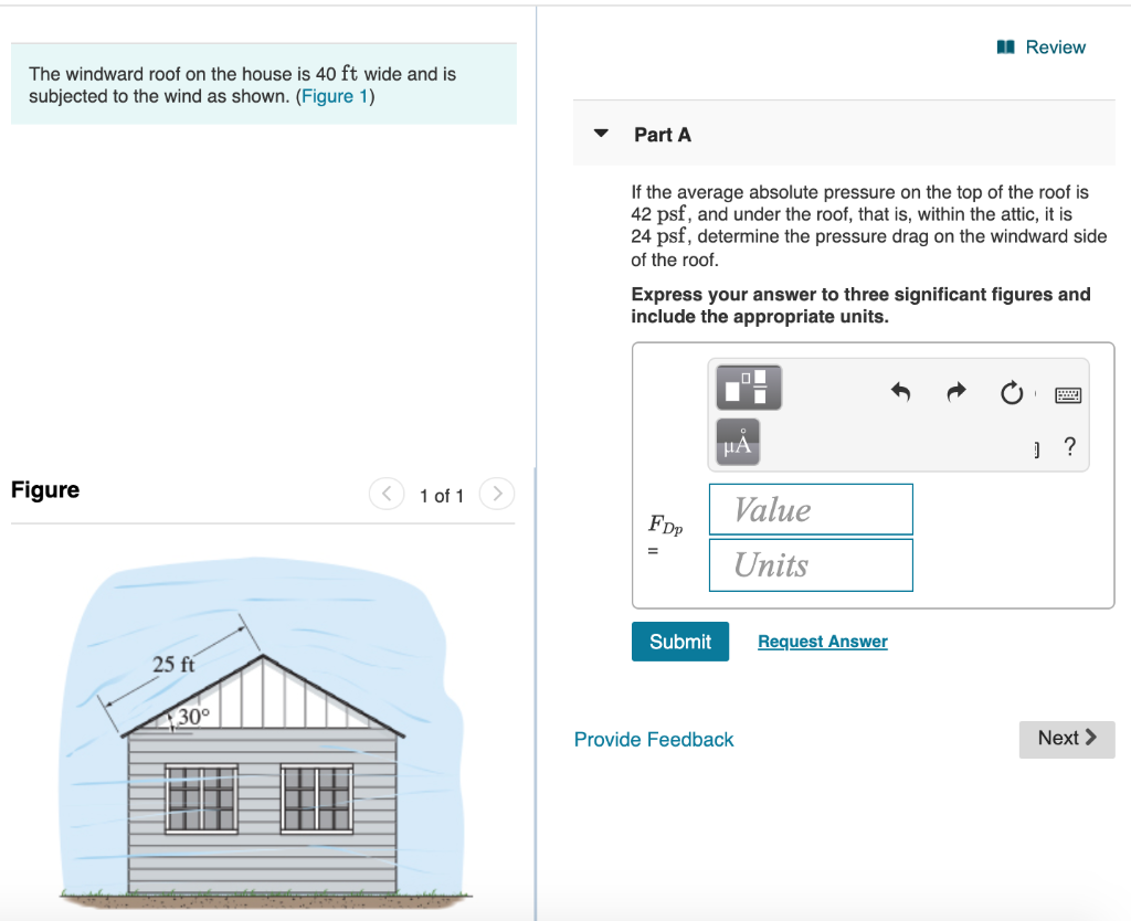 Solved Review The windward roof on the house is 40 ft wide | Chegg.com