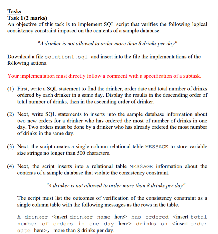 Tasks Task 1 (2 marks) An objective of this task is | Chegg.com