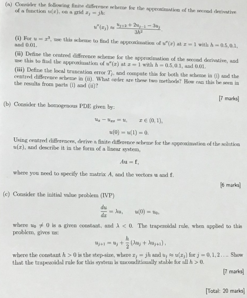 Solved (a) Consider the following finite difference scheme | Chegg.com