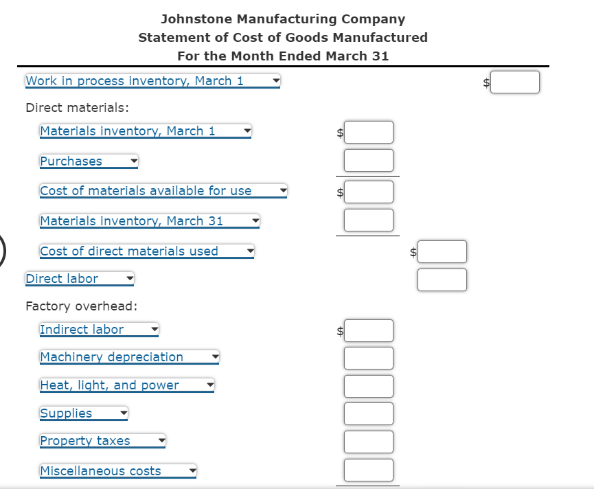 Solved Statement of Cost of Goods Manufactured for a | Chegg.com