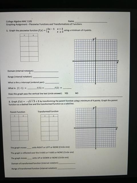 Solved 1. Graph the piecewise function f(x)={2x−16x