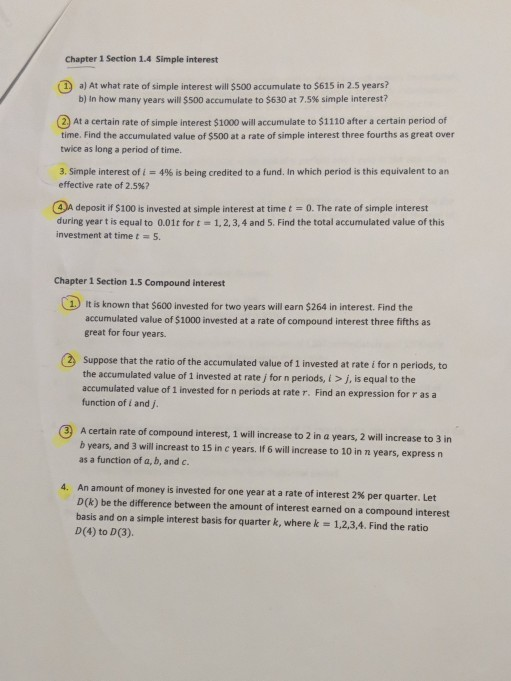 Solved Chapter 1 Section 1.4 Simple interest (1) a) At what | Chegg.com