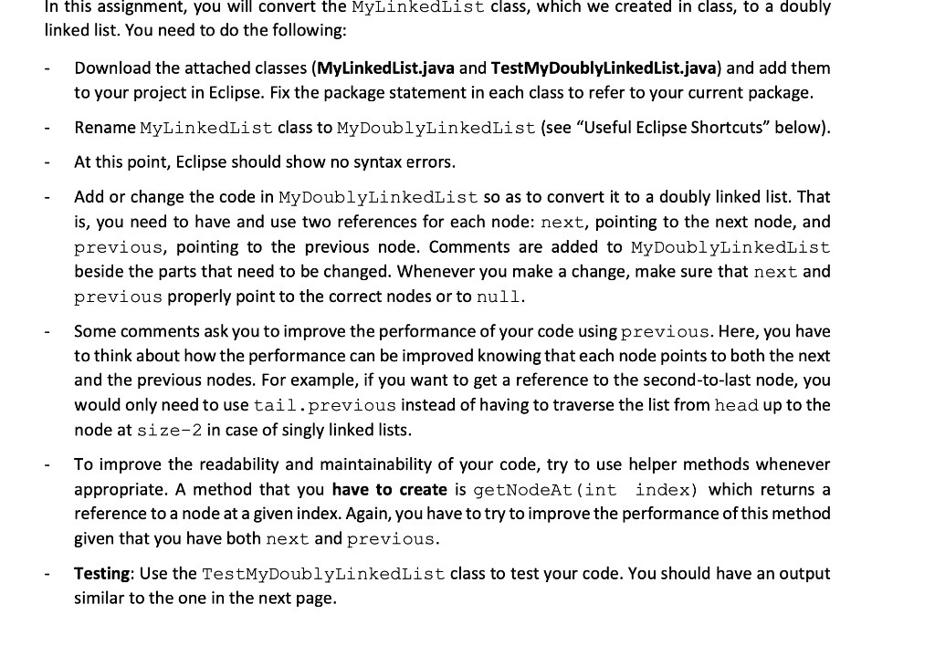 In this assignment, you will convert the MyLinkedList | Chegg.com