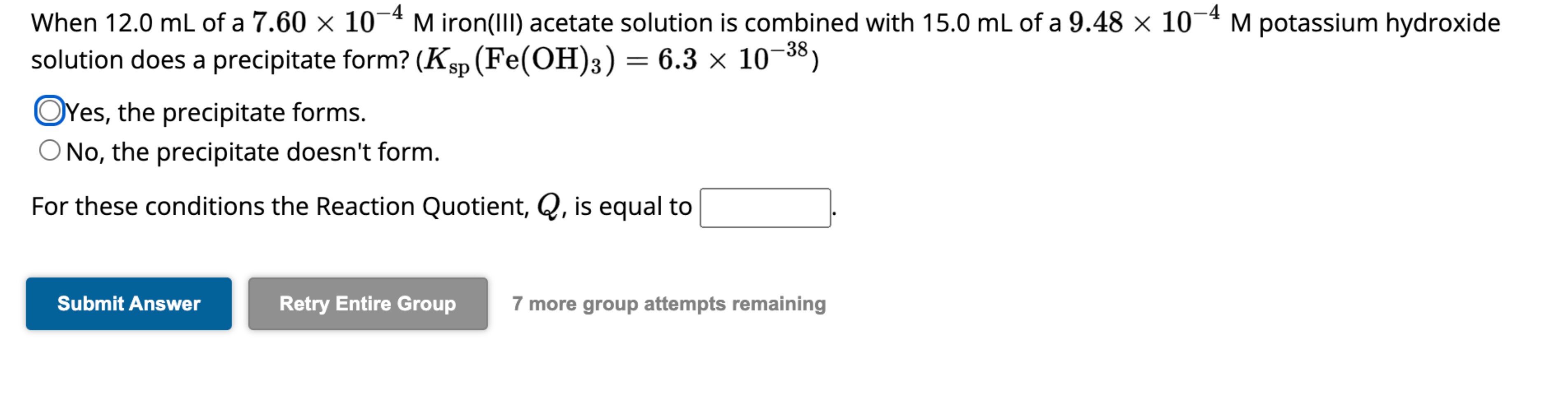 Solved When 12.0mL ﻿of a 7.60×10-4M ﻿iron(III) ﻿acetate | Chegg.com