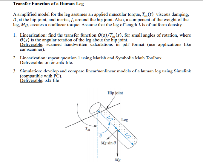 Solved Transfer Function of a Human Leg A simplified model | Chegg.com