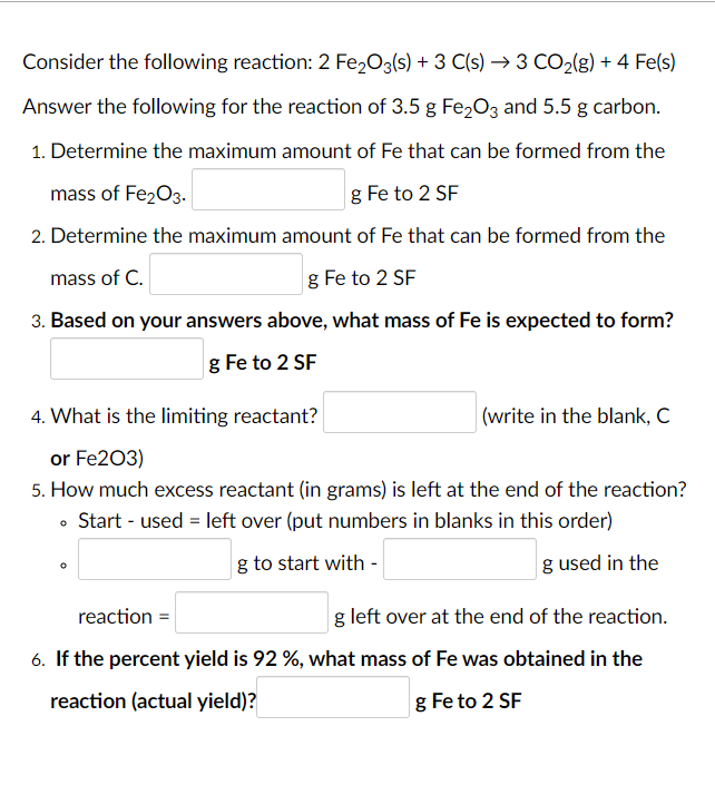 Solved Consider The Following Reaction 2 Fe2o3 S 3 C S