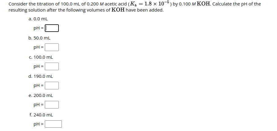 Solved Consider the titration of 100.0 mL of 0.200M acetic | Chegg.com