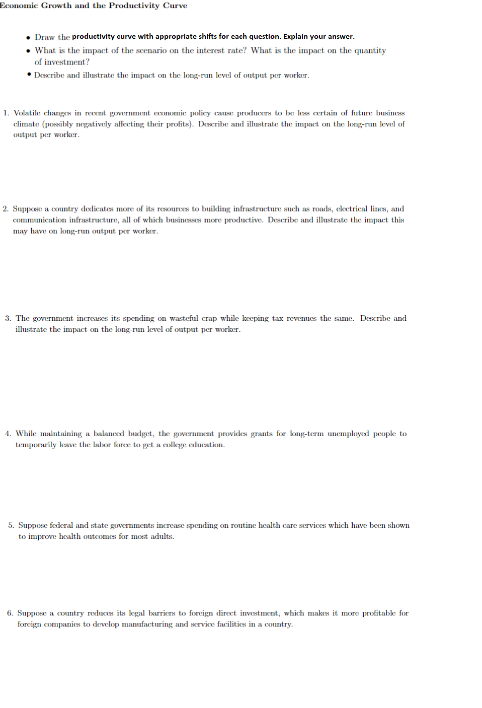 Solved Economic Growth and the Productivity Curve • Draw the | Chegg.com