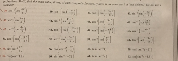 Solved In Problems 30-62, find the exact value, if any, of | Chegg.com