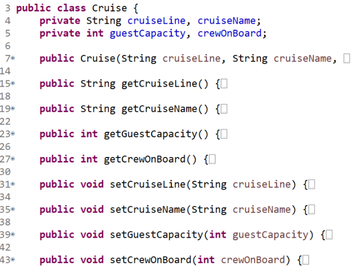 Solved create the Cruise class shown below. You should | Chegg.com
