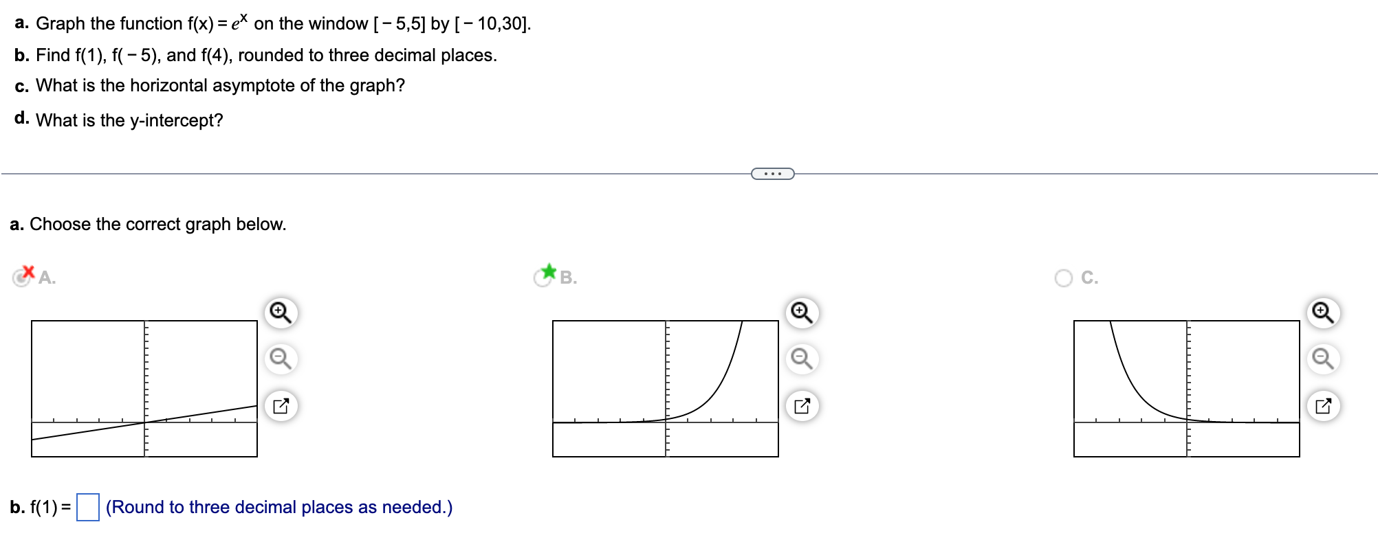 Solved a. Graph the function f(x)=ex on the window [−5,5] by | Chegg.com