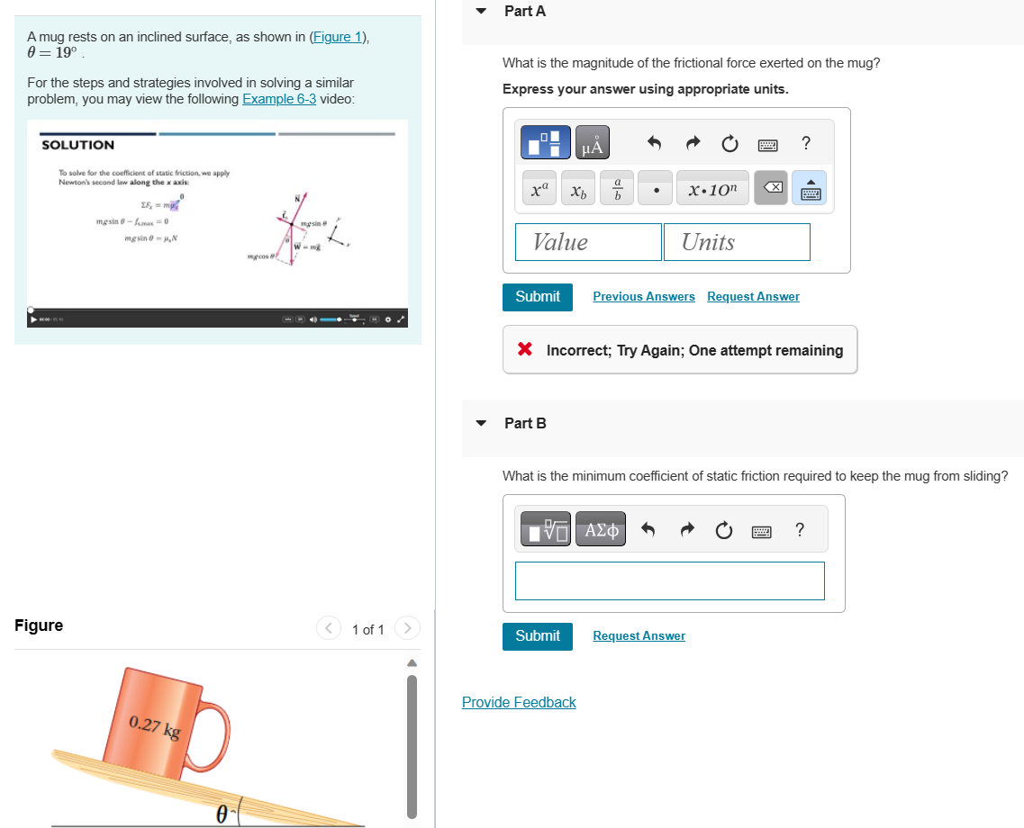 Solved A mug rests on an inclined surface, as shown in | Chegg.com