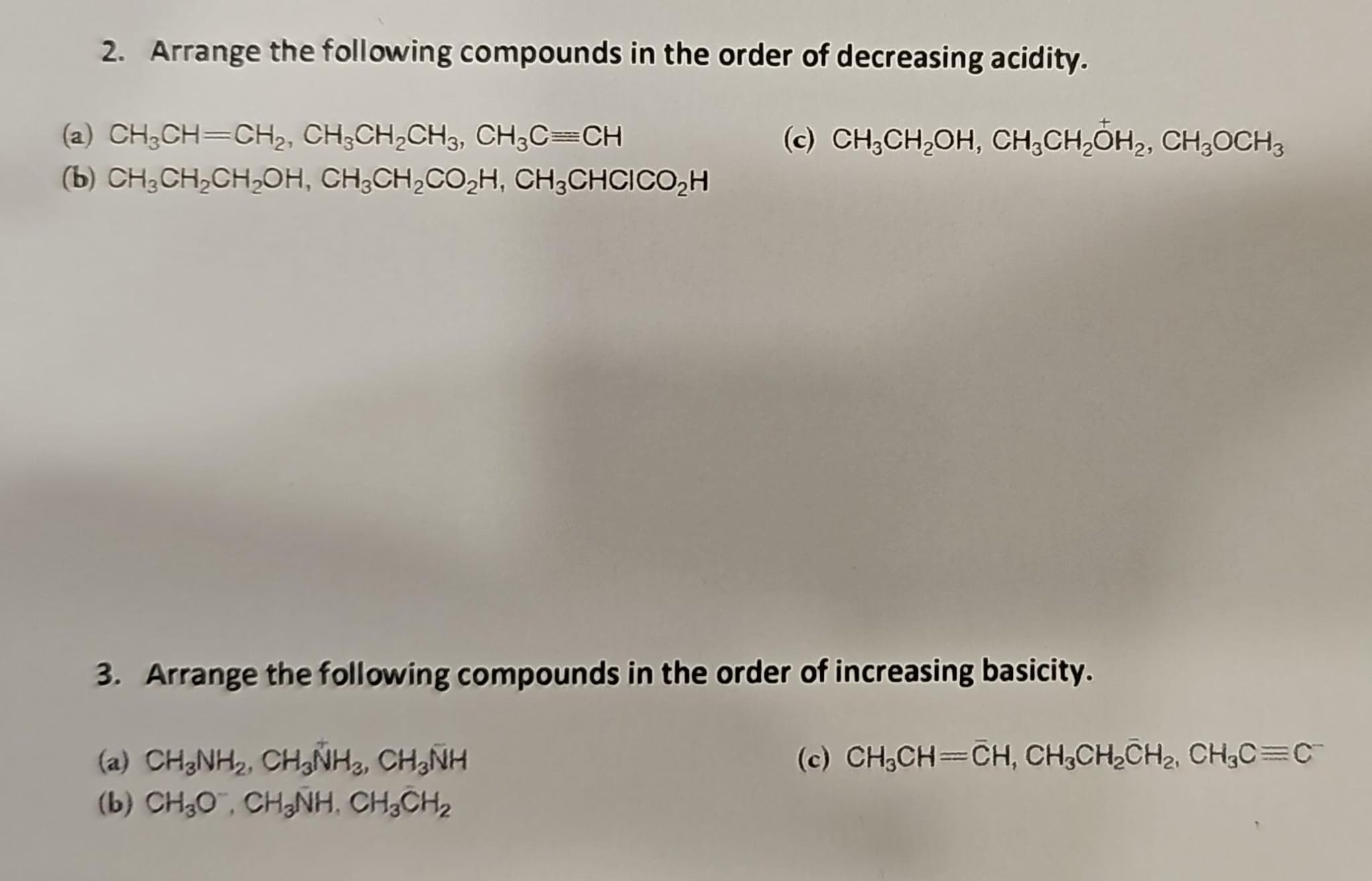 Solved 2. Arrange the following compounds in the order of | Chegg.com