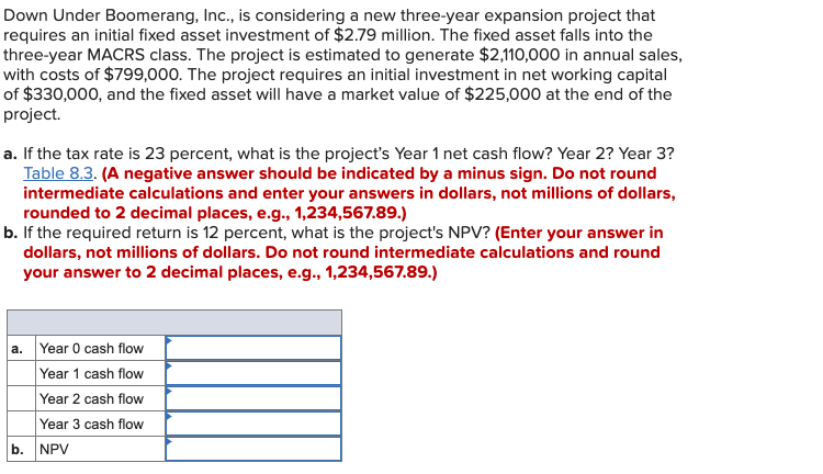 Solved RECOVERY PERIOD CLASS TABLE 8.3 Depreciation under | Chegg.com