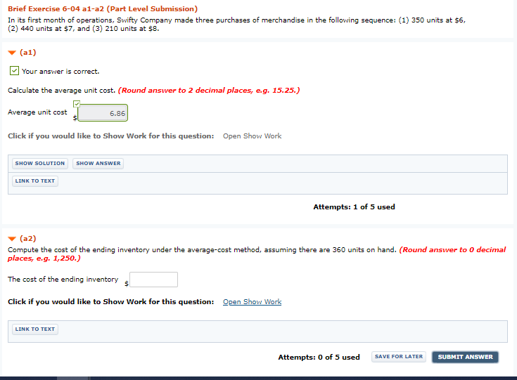 Solved Brief Exercise 6-04 al-a2 (Part Level Submission) In | Chegg.com