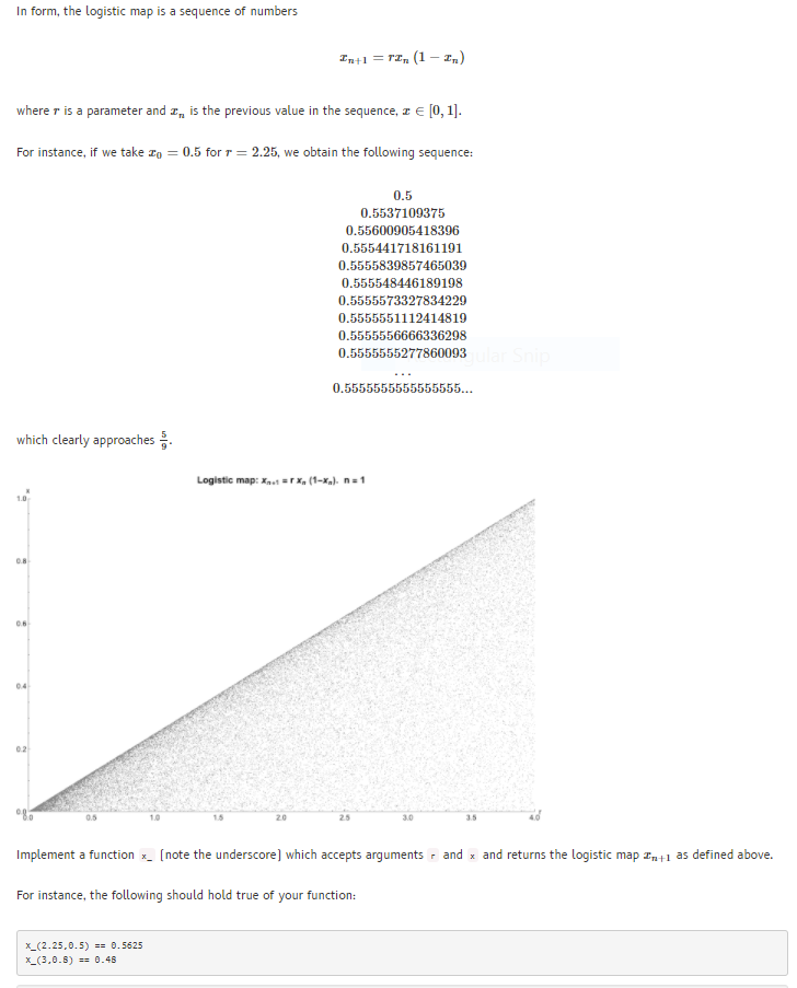 In form, the logistic map is a sequence of numbers | Chegg.com