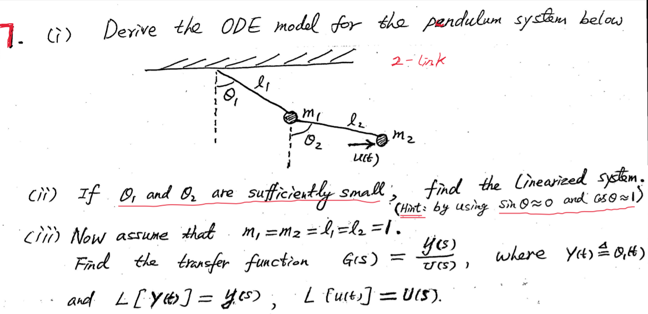 Solved 7. Co) Derive the ODE model for the pendulum system | Chegg.com