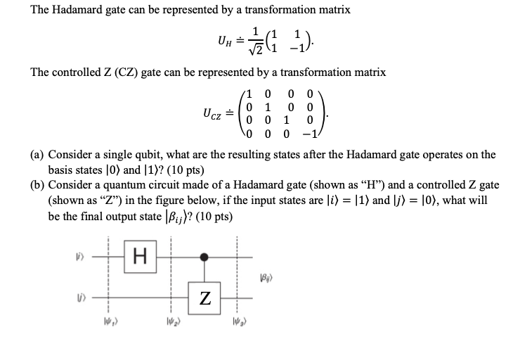 The Hadamard gate can be represented by a | Chegg.com