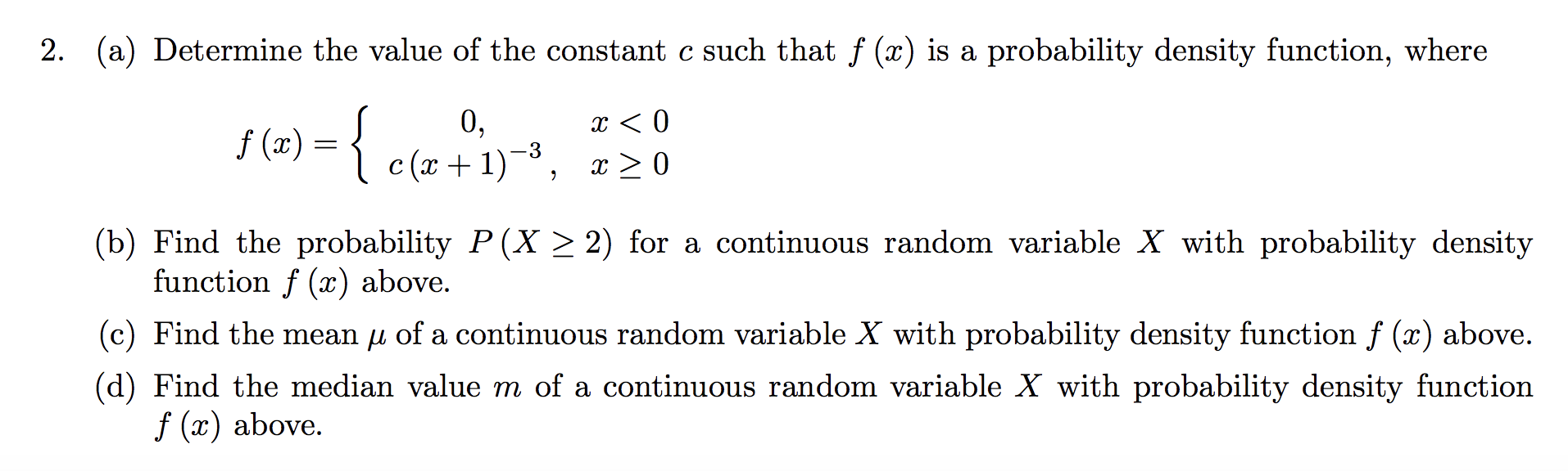 Solved 2. (a) Determine the value of the constant c such | Chegg.com