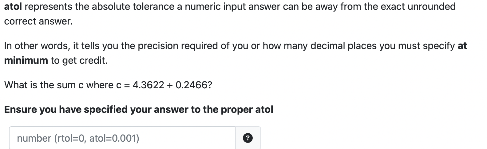 Solved atol represents the absolute tolerance a numeric | Chegg.com