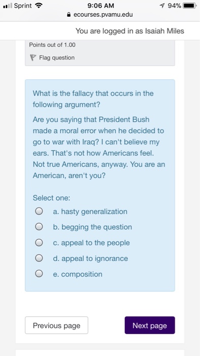 Solved 94% 9:06 AM ecourses.pvamu.edu "11 Sprint令 You are | Chegg.com