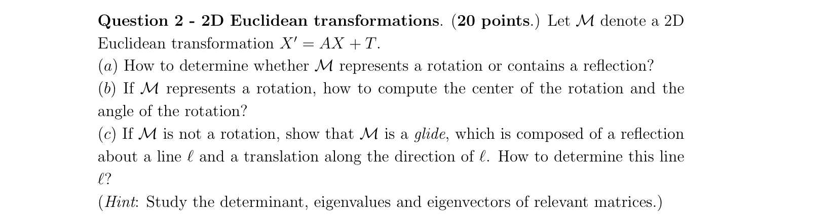 Solved Question 2 2d Euclidean Transformations 20