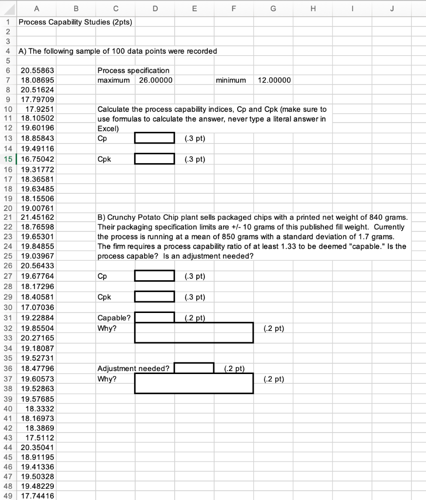 Solved D E F G H - J A B с Process Capability Studies (2pts) | Chegg.com