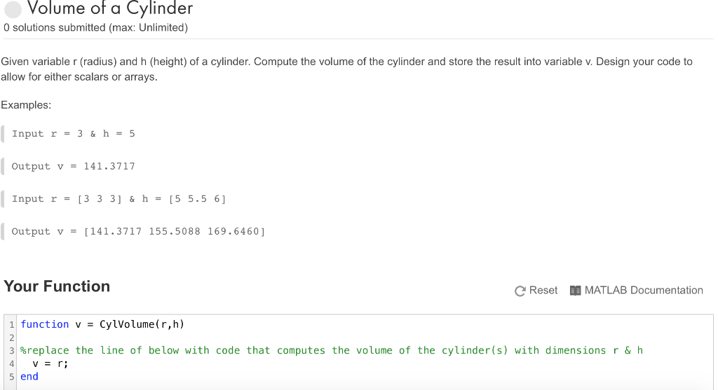 Solved Volume of a Cylinder 0 solutions submitted (max: | Chegg.com