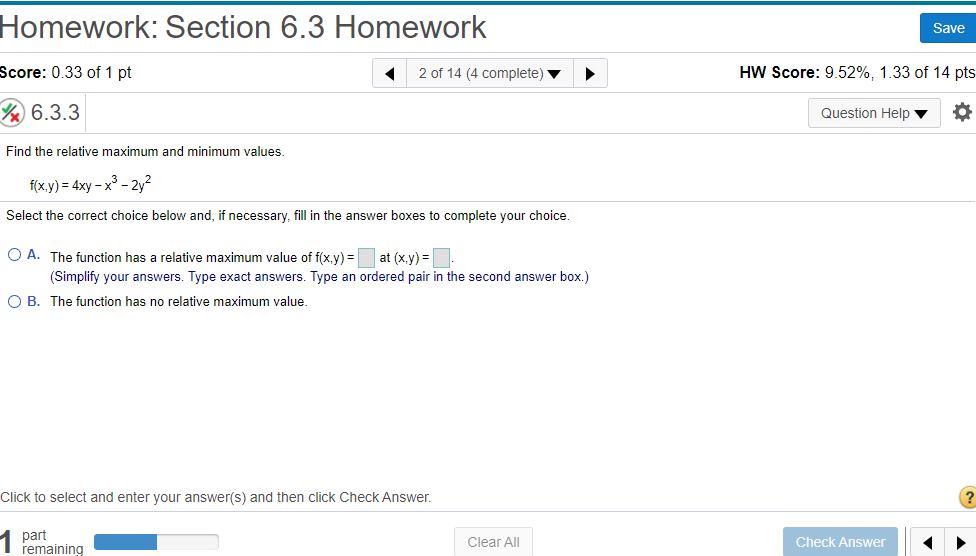 Solved Homework Section 6 3 Homework Save Score 0 33 Of 1